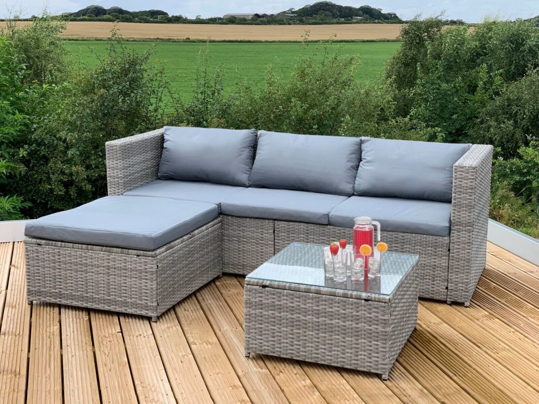 INTR001 Rattan Garden Furniture Set Corner Sofa Lounge In/Outdoor Extra Wide - Intelroll