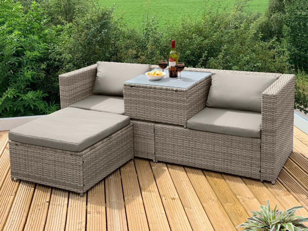 INTR001 Rattan Garden Furniture Set Corner Sofa Lounge In/Outdoor Extra Wide - Intelroll